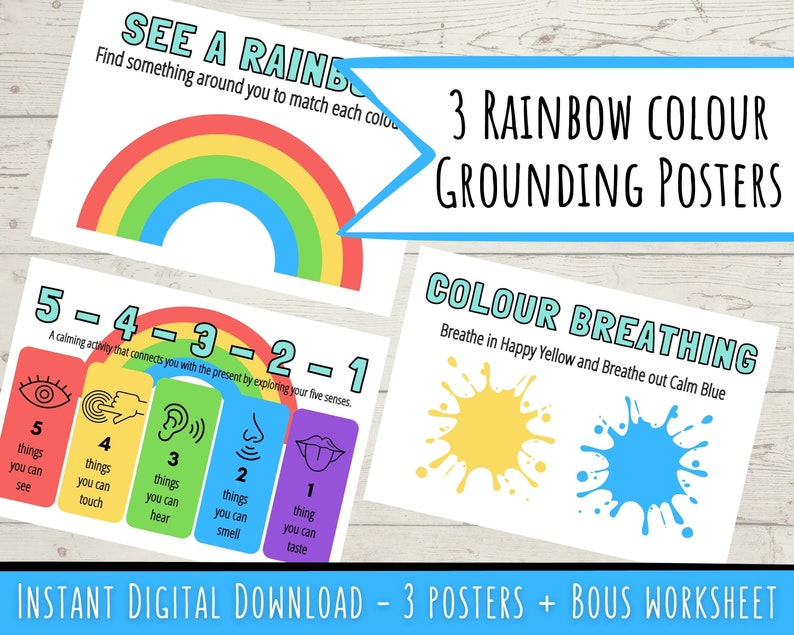 Grounding Activity Posters for Anxiety and Stress | Breathing Exercises ...