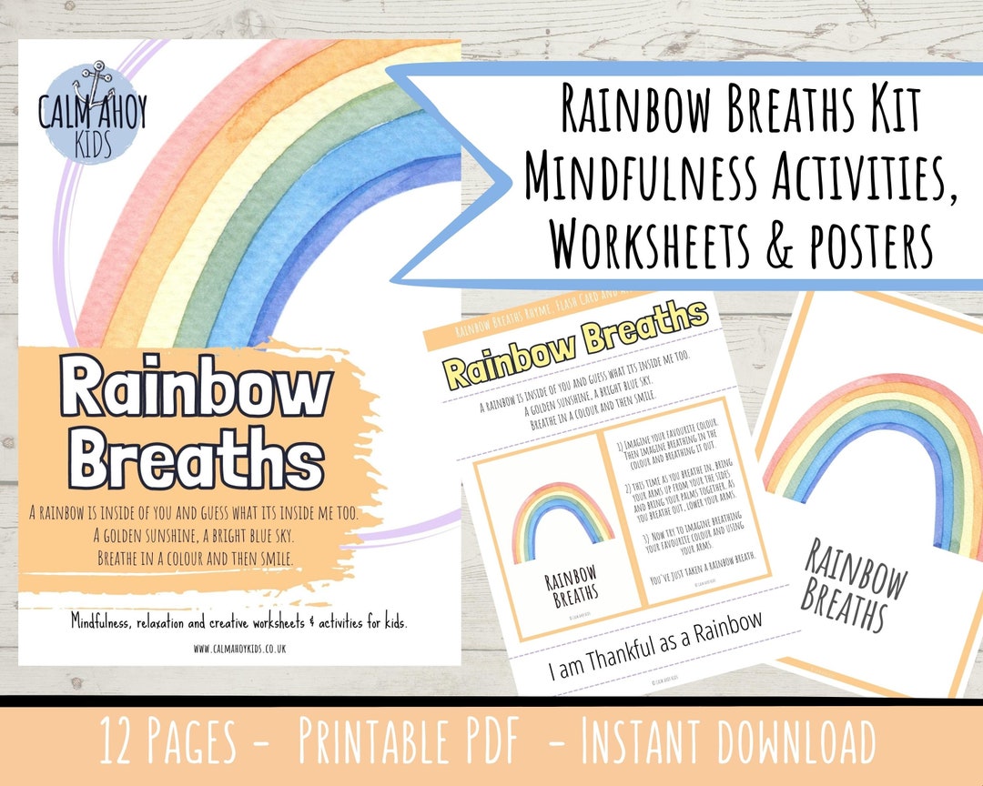 Mindful Rainbow Breathing Poster for Kids | Mental Health Printable ...