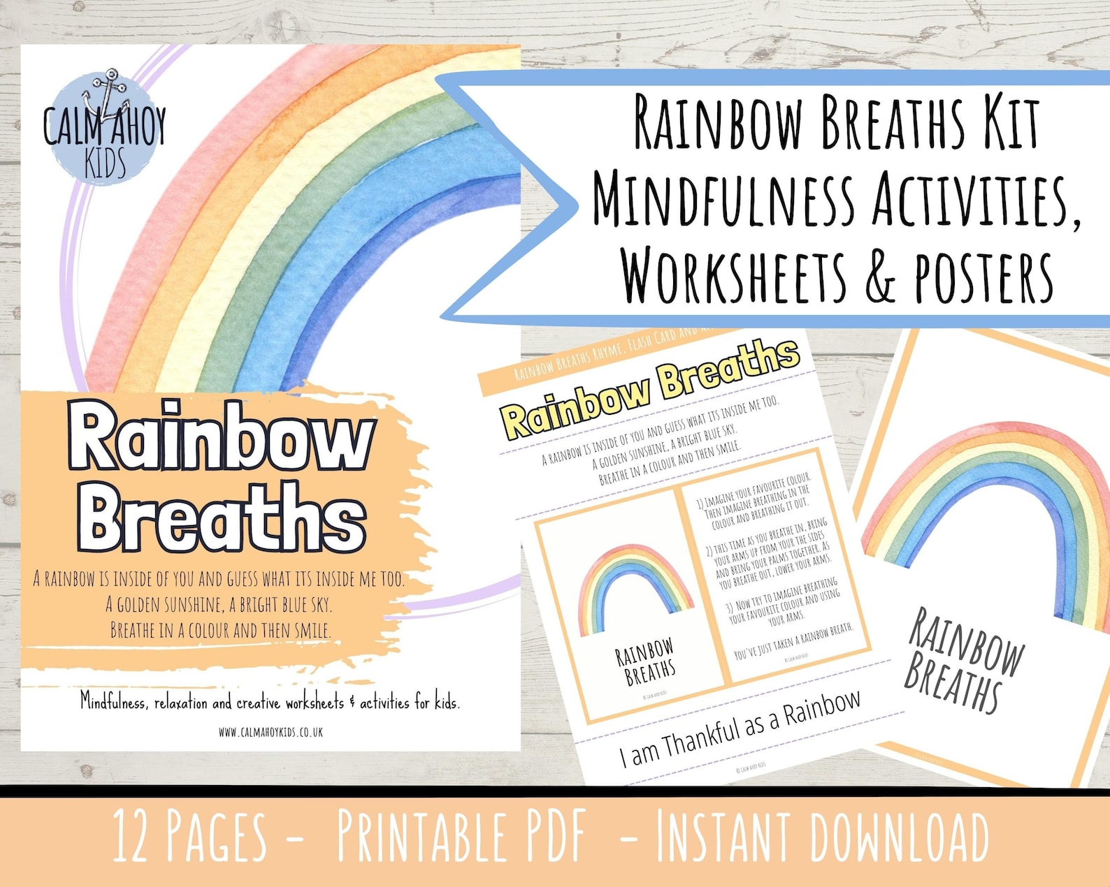 Mindful Rainbow Breathing Poster for Kids | Mental Health Printable ...