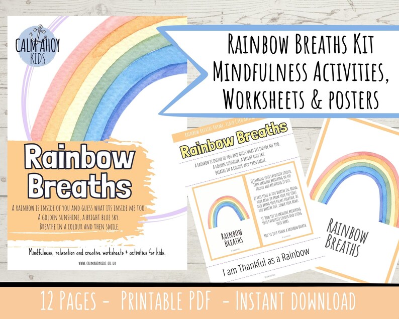 Mindful Rainbow Breathing Poster for Kids | Mental Health Printable ...