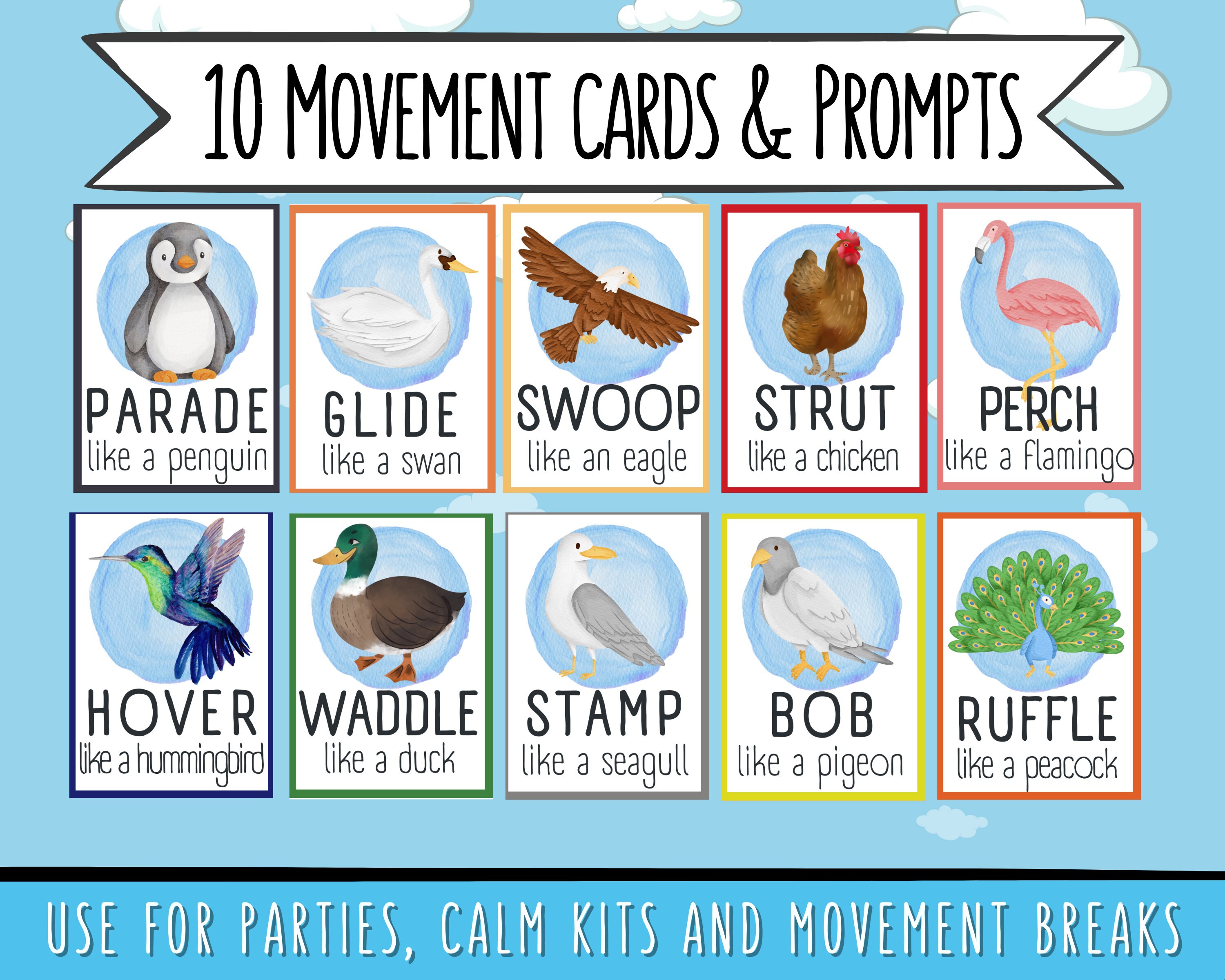 Bird Themed Move and Play Games and Cards | Kids Party Printable ...