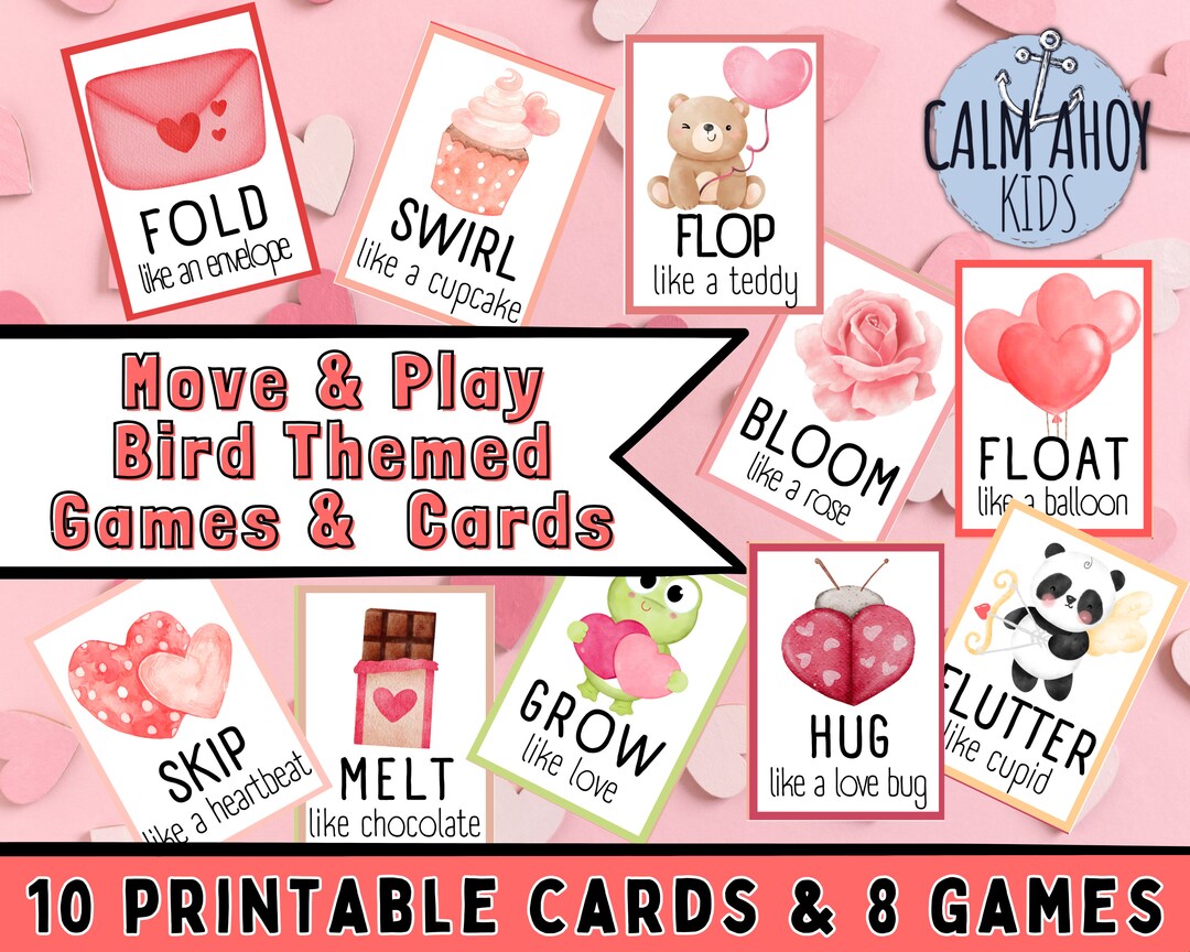 Valentines Self Love Childrens Movement Cards and Games | Printable ...