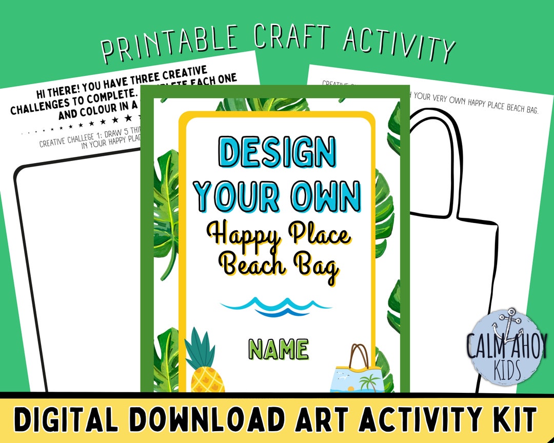 Design a Happy Place Beach Bag Tropical Party Printable Art Activity ...