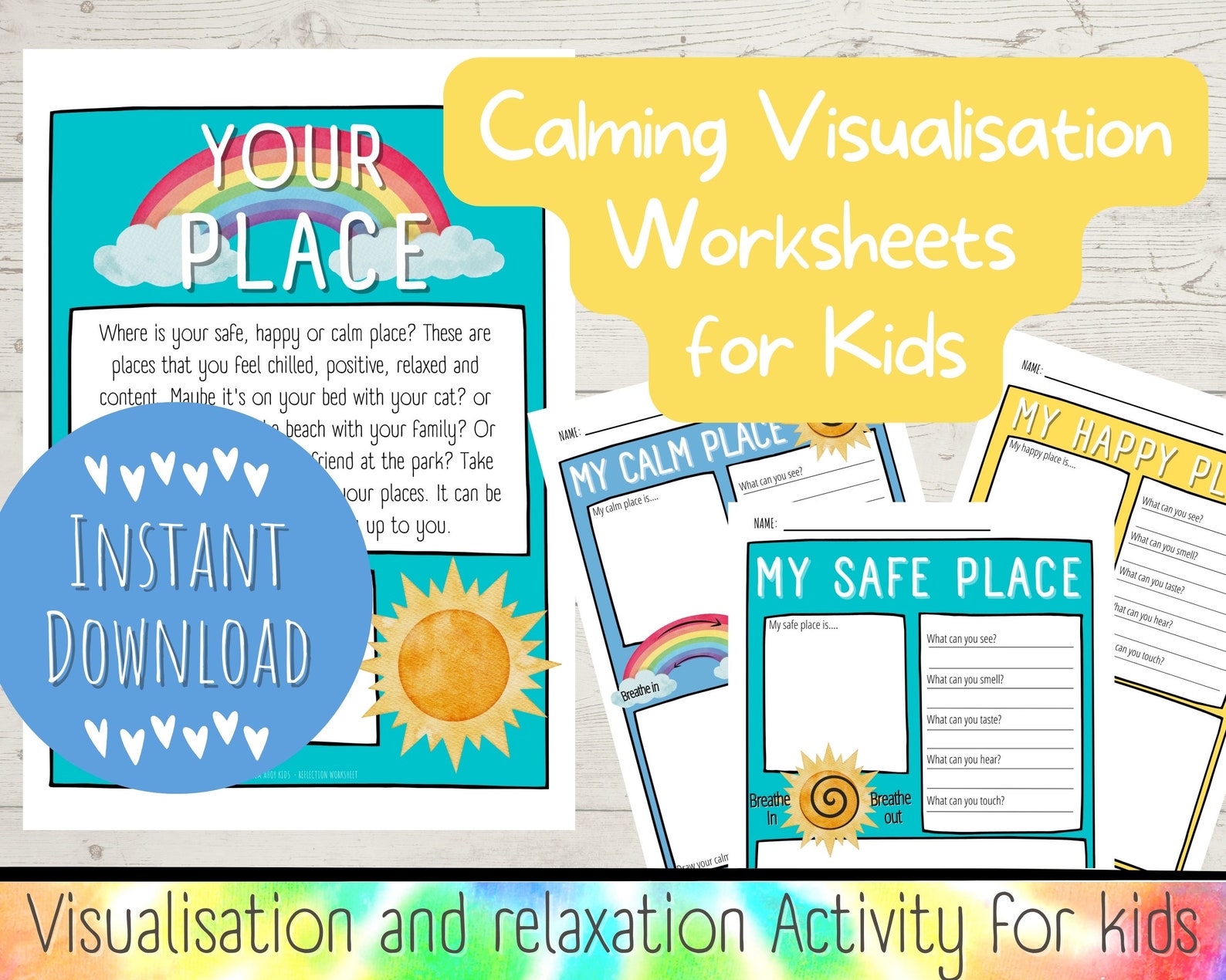 Happy Place Visualisation Worksheets for Kids | SEL 5 Senses Reflection ...