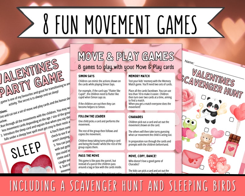 Valentines Self Love Childrens Movement Cards and Games | Printable ...