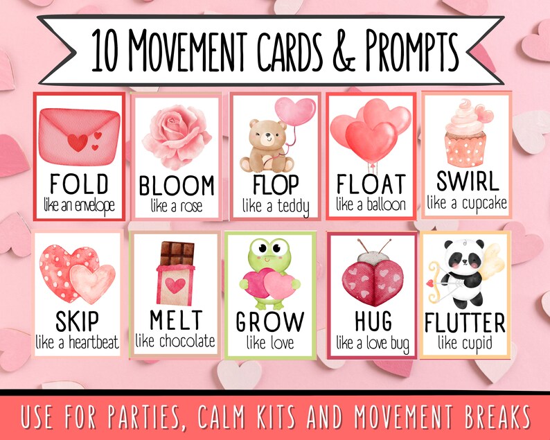 Valentines Self Love Childrens Movement Cards and Games | Printable ...