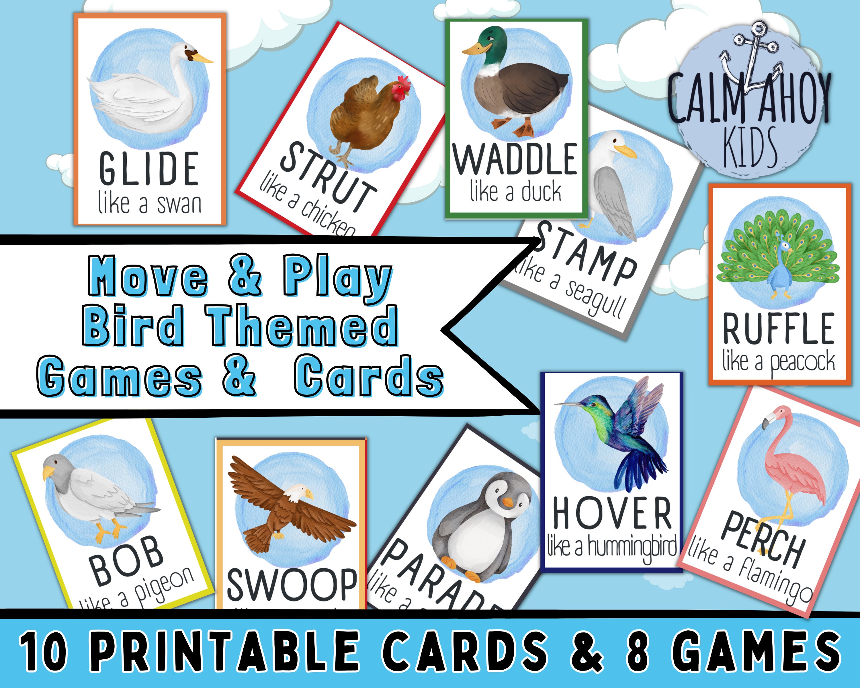 Bird Themed Move and Play Games and Cards | Kids Party Printable ...