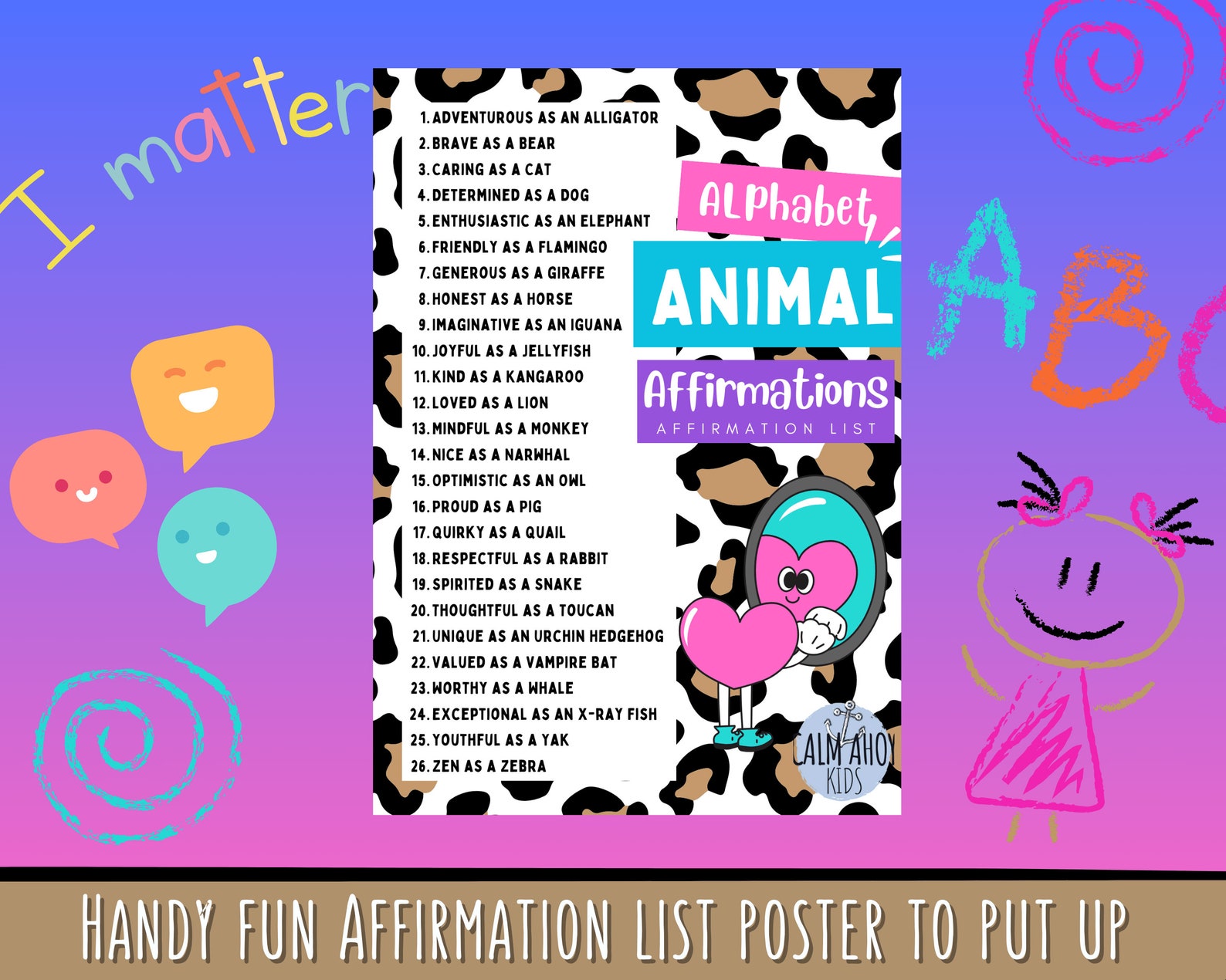 Alphabet Animal Affirmations Printable Colouring Book and Poster for ...