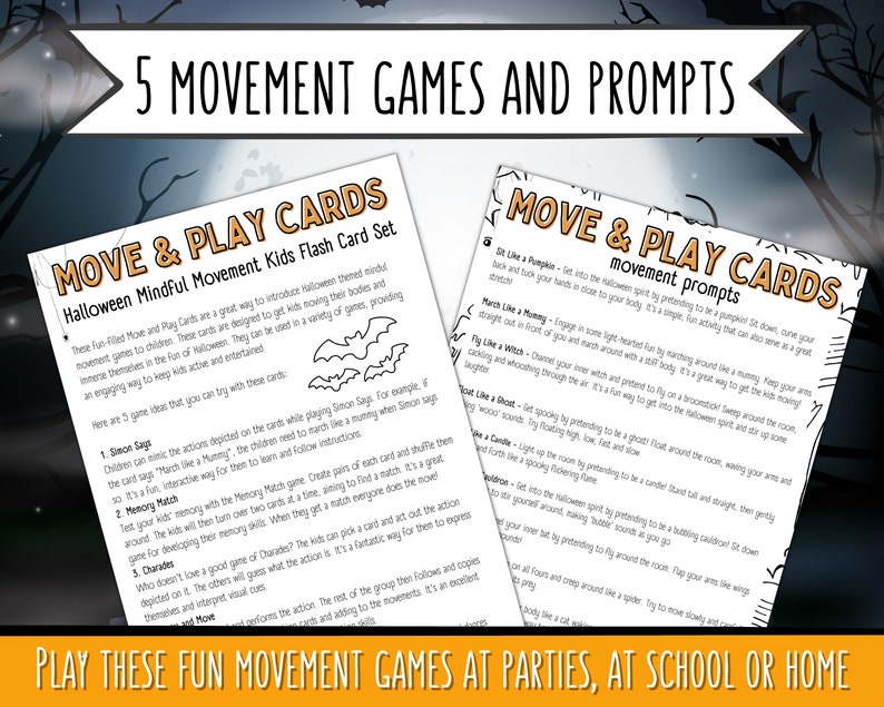 Halloween Move and Play Printable Mindful Movement Cards and Games for ...