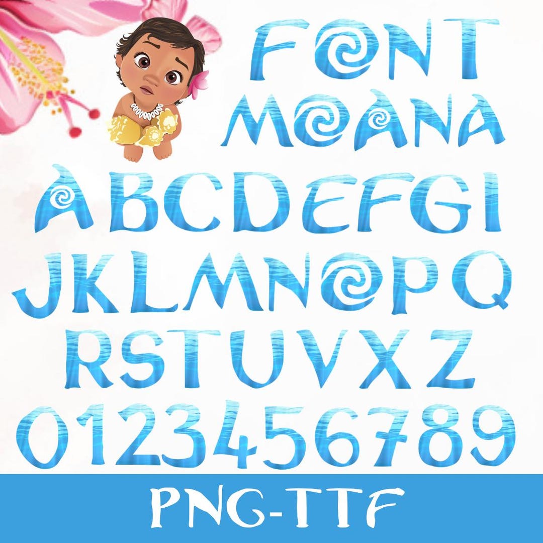 Moana Font PNG, TTF – Alphabet and Numbers With Adorable Script ...