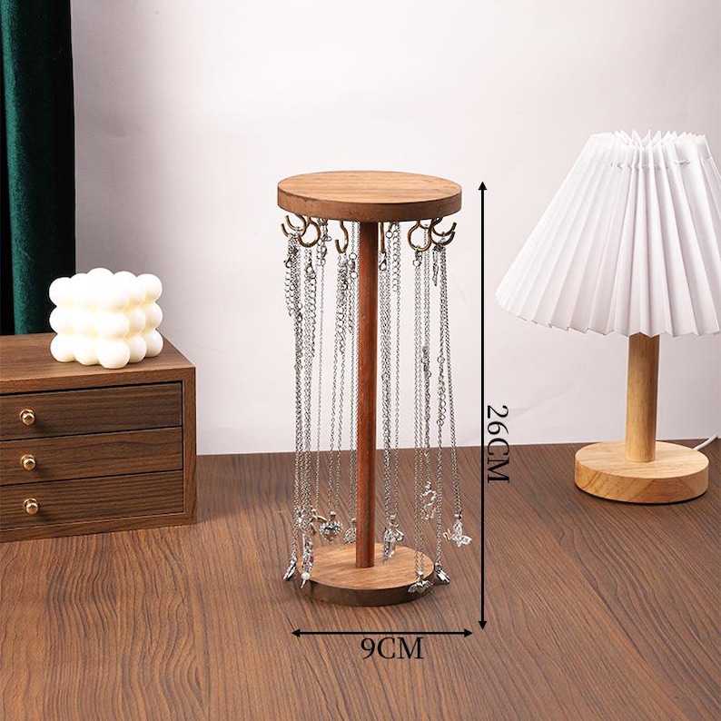 Walnut Wood Necklace Organizer Stand Vertical Jewelry Holder Display ...
