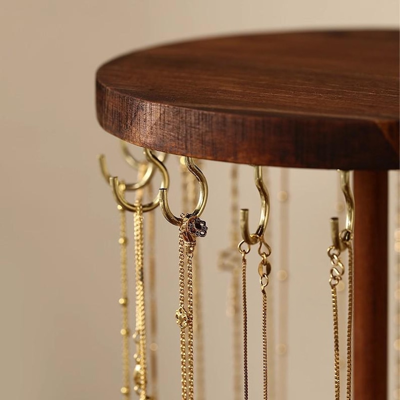 Walnut Wood Necklace Organizer Stand Vertical Jewelry Holder Display ...