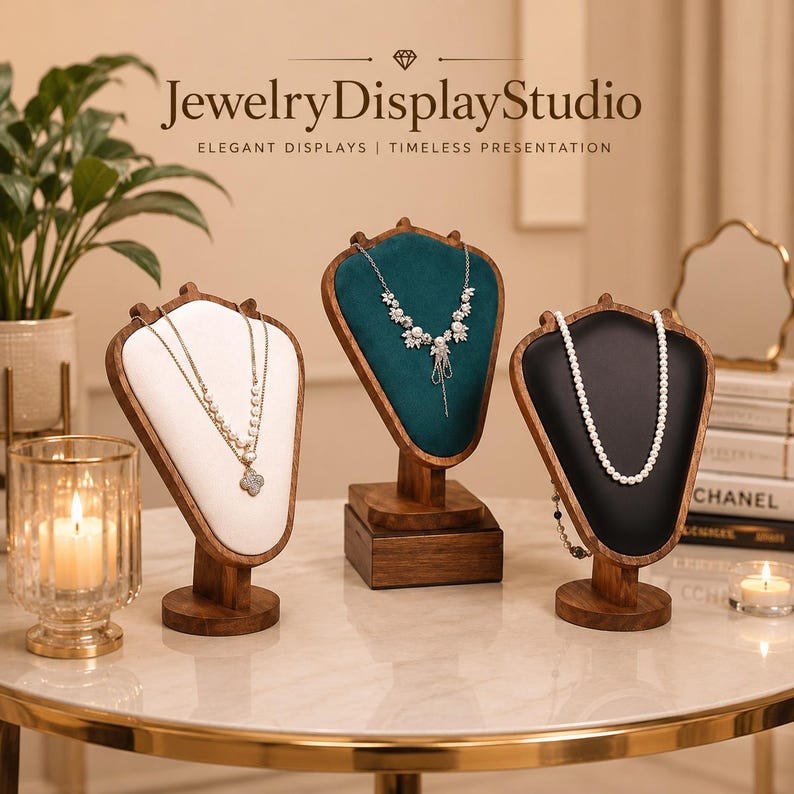 Wooden Jewelry Necklace Display Stand Luxury Countertop Bust Holder ...