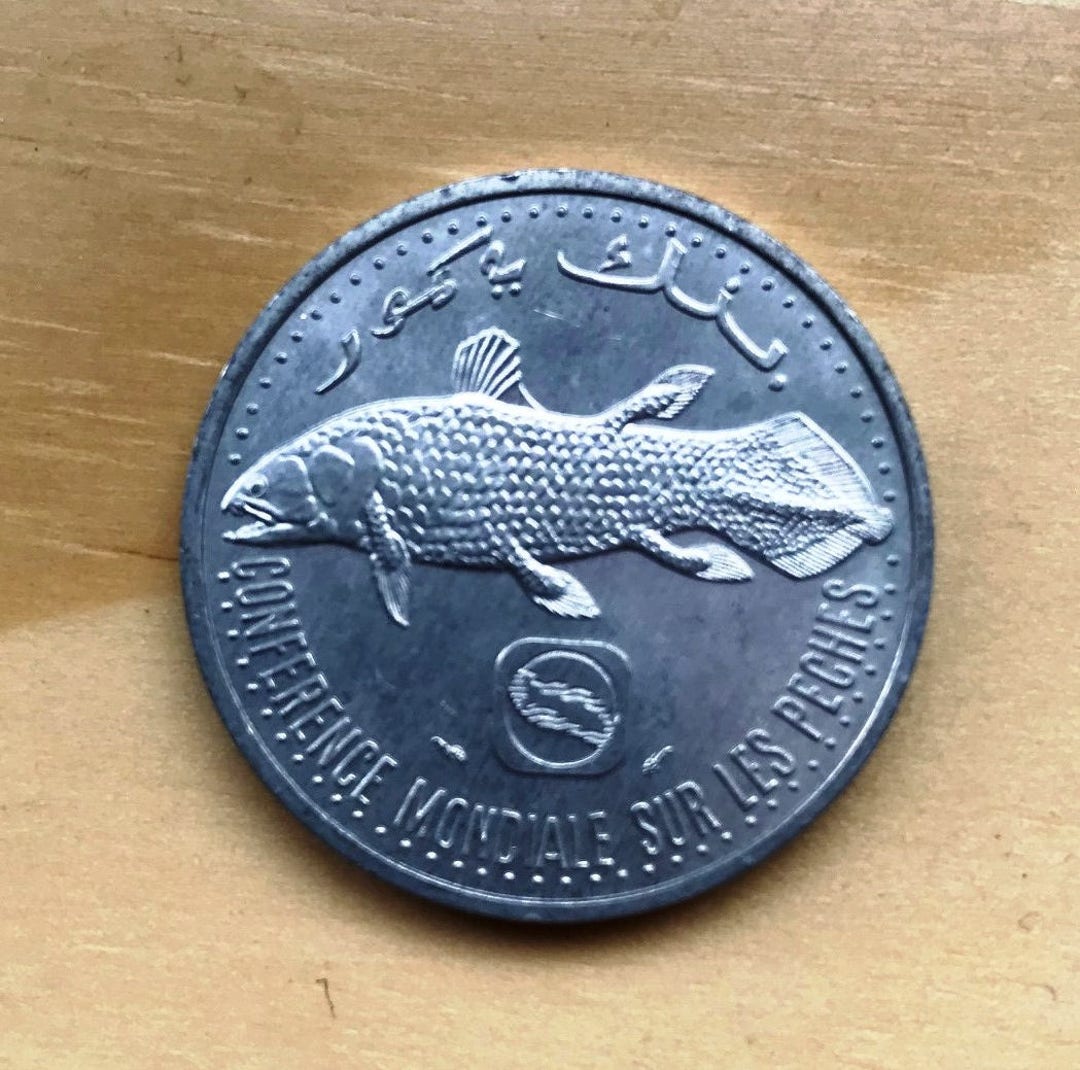 1 Comoros Coelacanth Coin 5 Francs 1992 Picked Randomly From Lot Matte ...