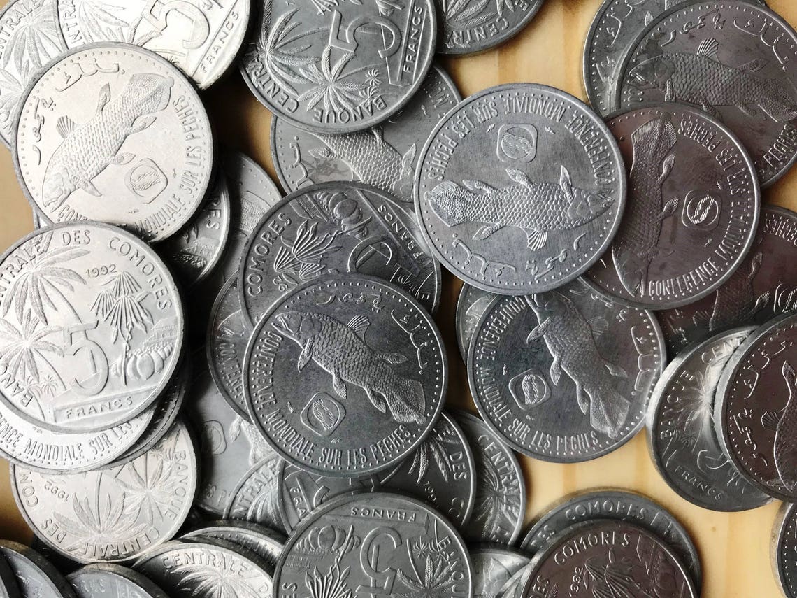 1 Comoros Coelacanth Coin - 5 Francs - 1992 - Picked Randomly From Lot ...