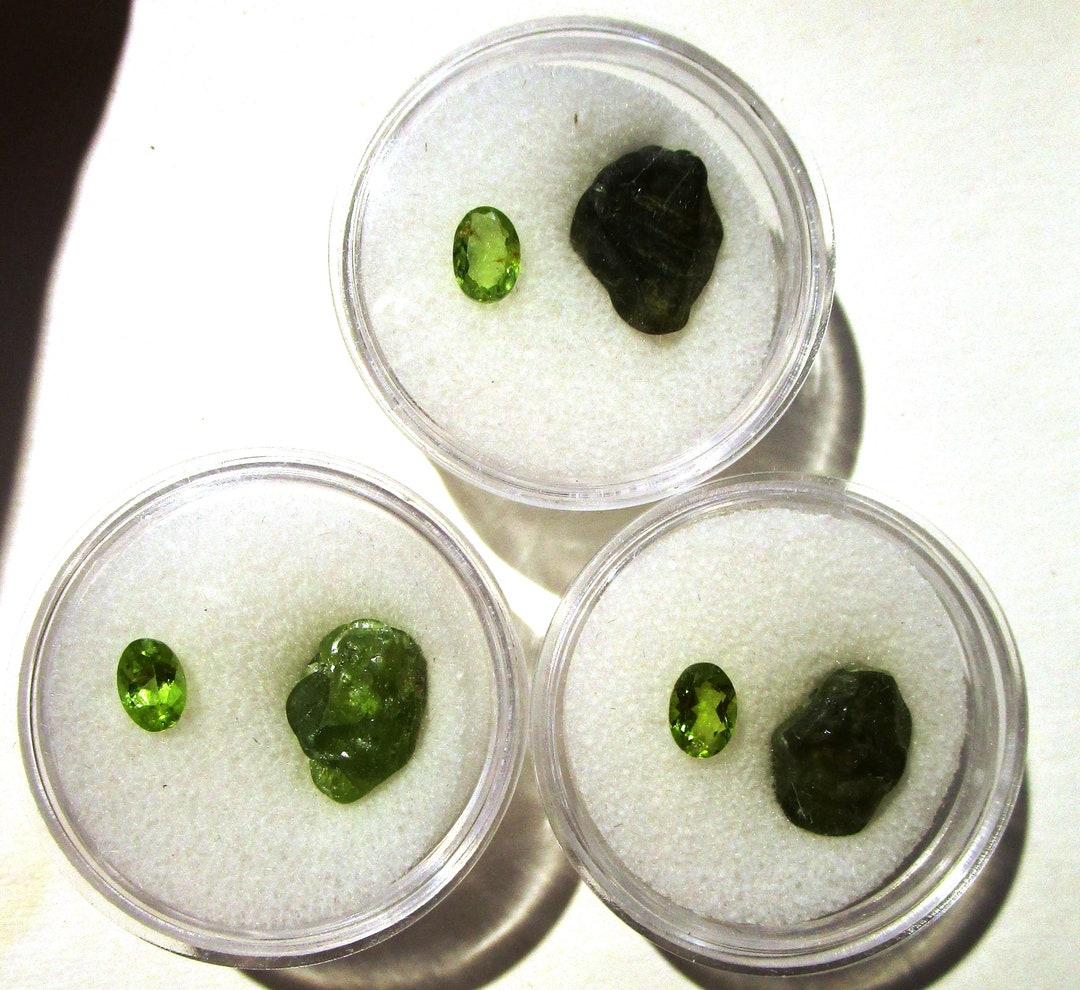 1 (one) Arizona Peridot Rough and Cut Set - Olivine From San Carlos ...