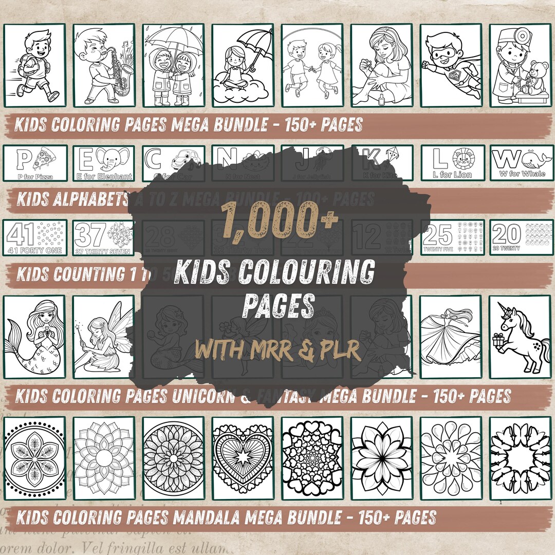 1,000+ Coloring Pages Mega Bundle, Kids & Adults, PLR/MRR (instant ...