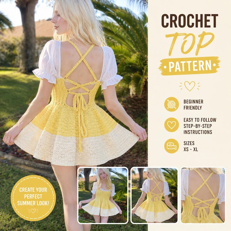 Modèle de robe d'été au crochet pour débutants | Corsage ajusté, jupe ...