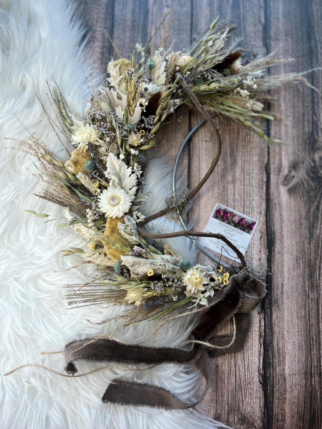 Dried Flower Moon Wreath, Everlasting Wire Moon Wreath, Rustic Dried ...