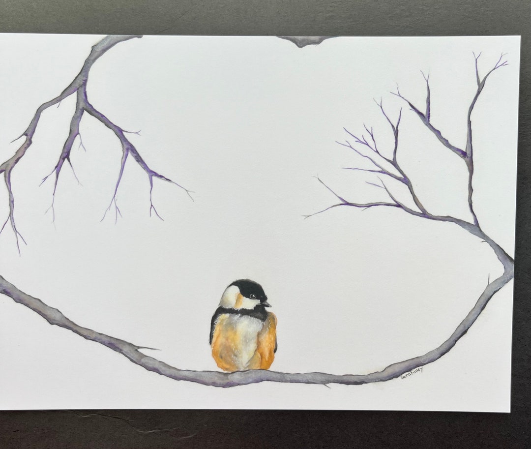 Bird in Purple Branches Art Print, Watercolor Chickadee Art, Wall Art ...