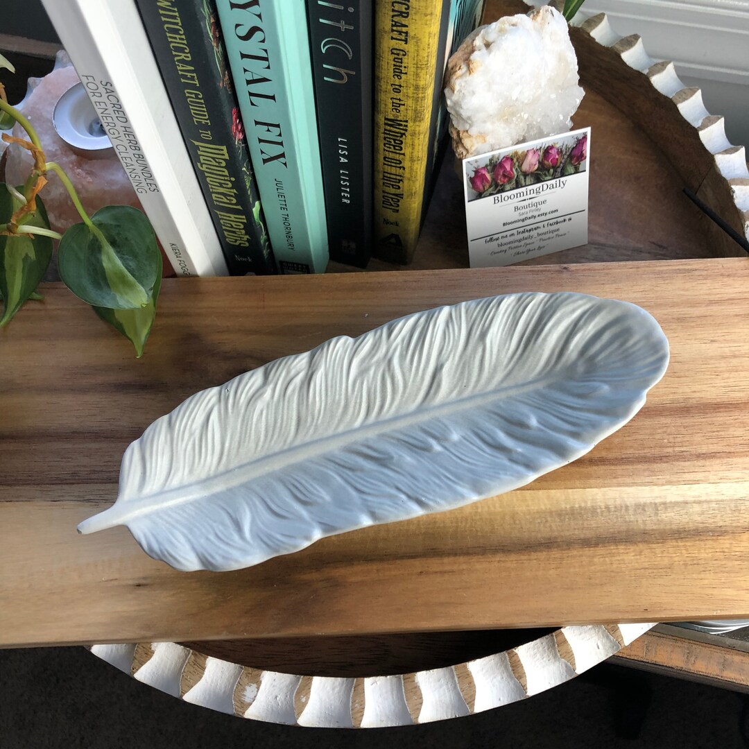 Concrete Feather Tray: Handmade Smudge Stick, Crystal & Jewelry Dish - Etsy