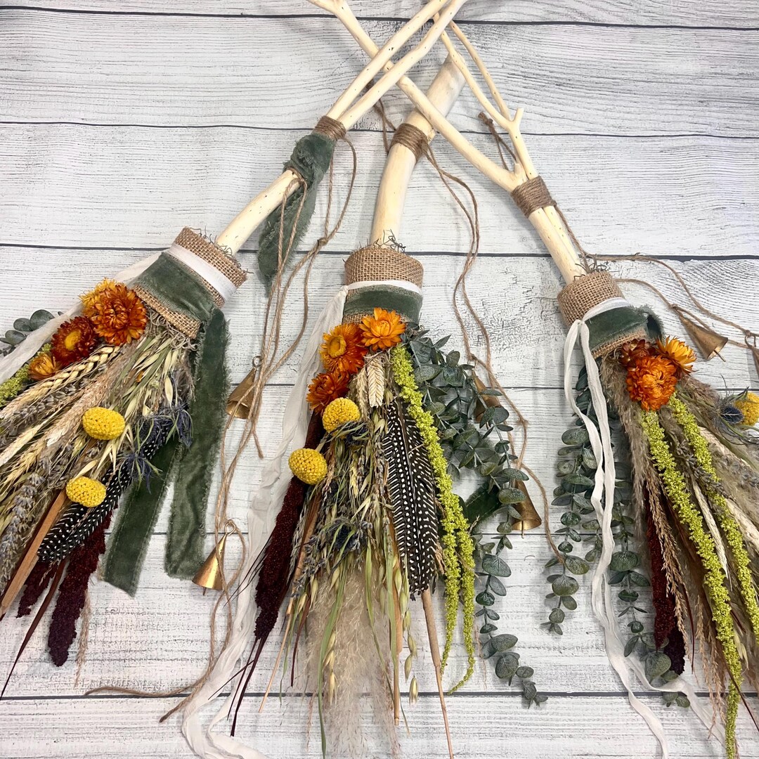 Floral Witch Broom, Dried Flower and Driftwood Besom, Floral Wall Decor, Altar Besom, Protection ...