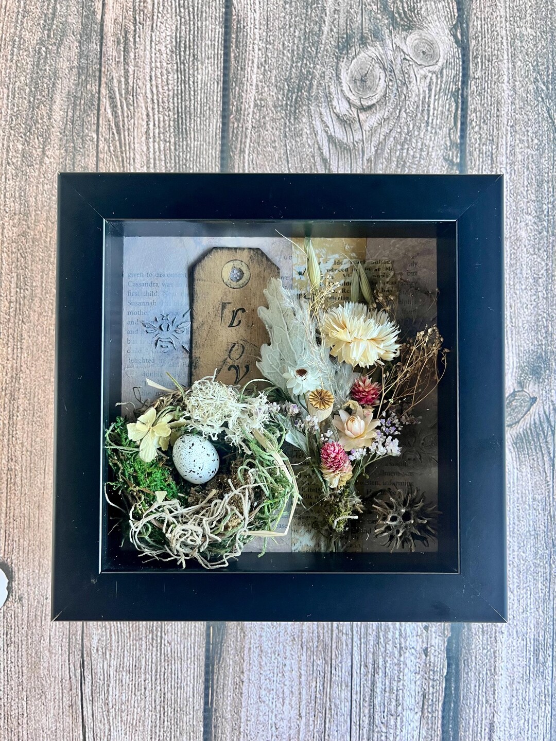Dried Flower Shadow Box: Handmade Floral & Bird Nest Art - Etsy