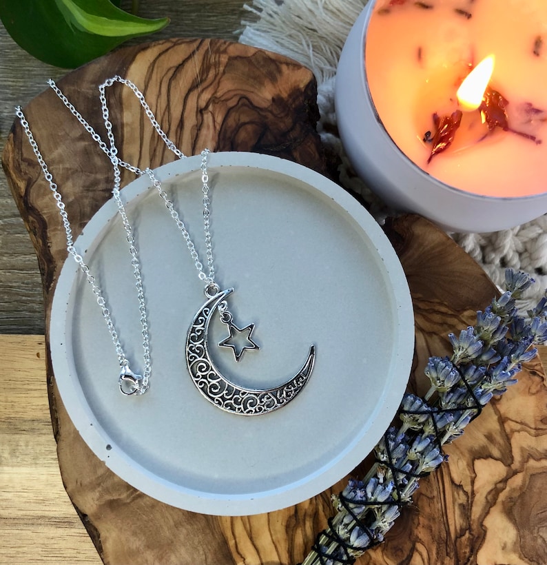 Moon & Star Necklace Moon Necklace Celestial Moon Necklace - Etsy