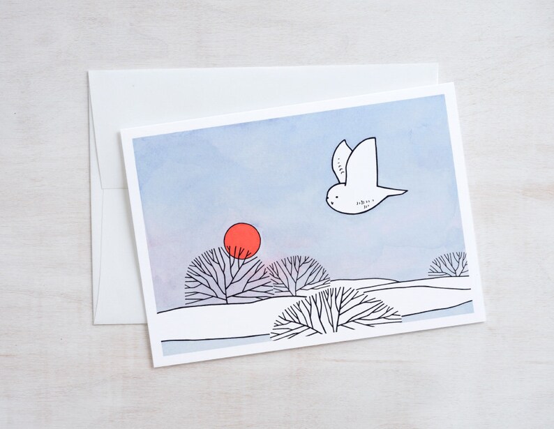 Snowy Owl Winter Sun Christmas Card Christmas Holiday Greeting Card - Etsy
