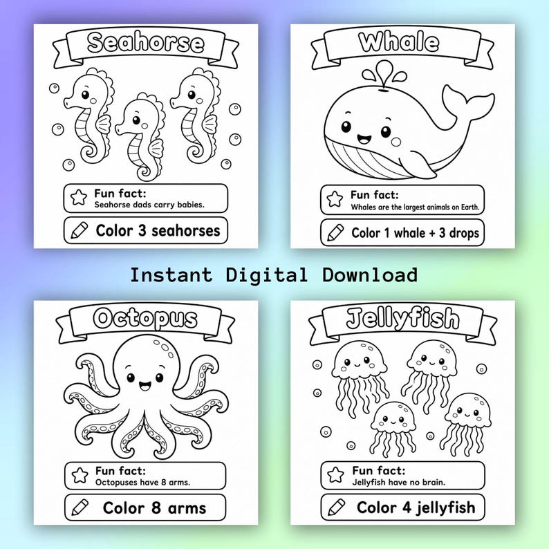 Ocean Animals Learn and Color, Sea Animals Coloring Pages for Kids ...