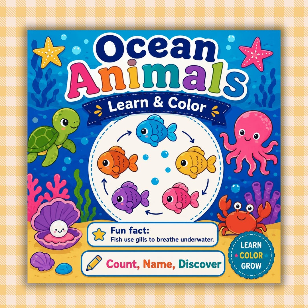 Ocean Animals Learn and Color, Sea Animals Coloring Pages for Kids ...