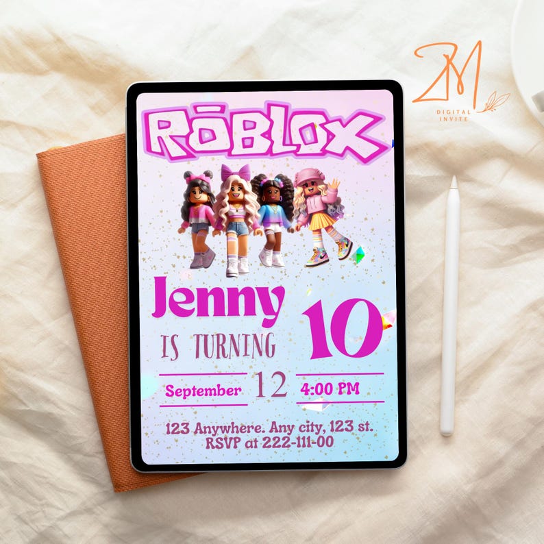 Editable Roblox Girl Invitation, Roblox Girl Birthday Party Theme ...