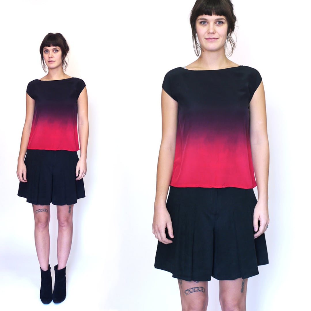 Ombre Silk Top, Red and Black. Custom Tailored Silk Shirt. Hand Dyed ...