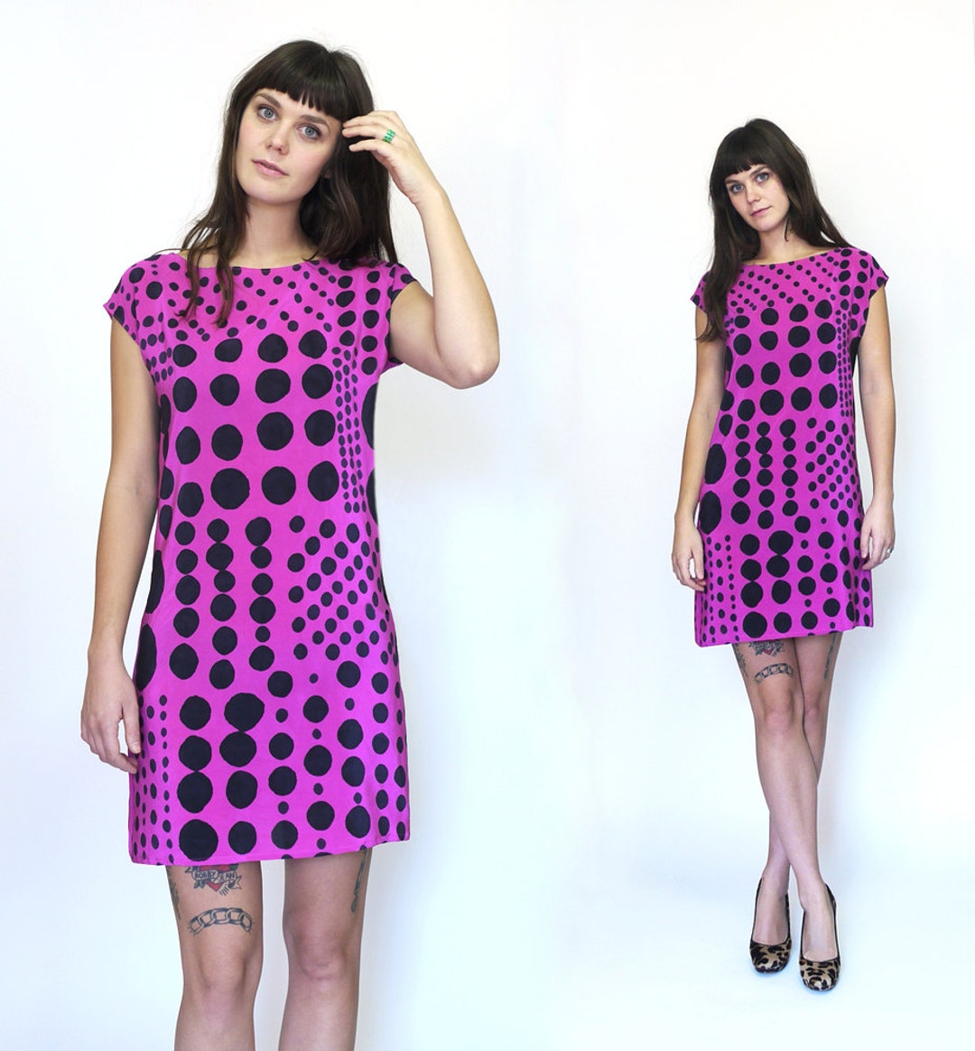 Hand Painted Silk Mini Dress. PATCHWORK DOTS in Petal. Made to Order ...