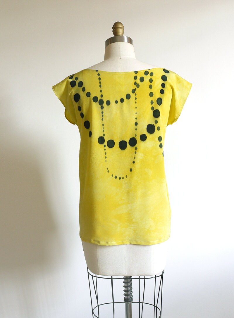 Silk Hand Painted Blouse. INK BEADS on Lemon. Made to Order. Custom ...