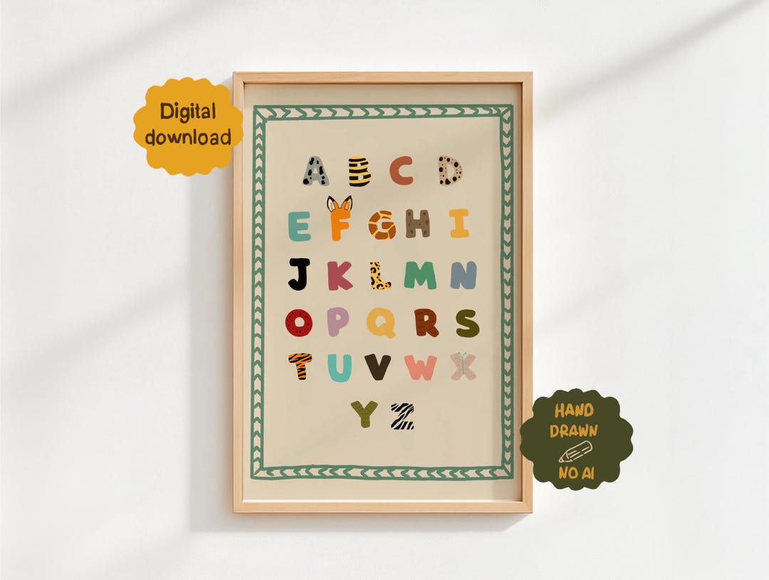 Alphabet Wall Art Printable for Kids, Montessori ABC Nursery Decor ...