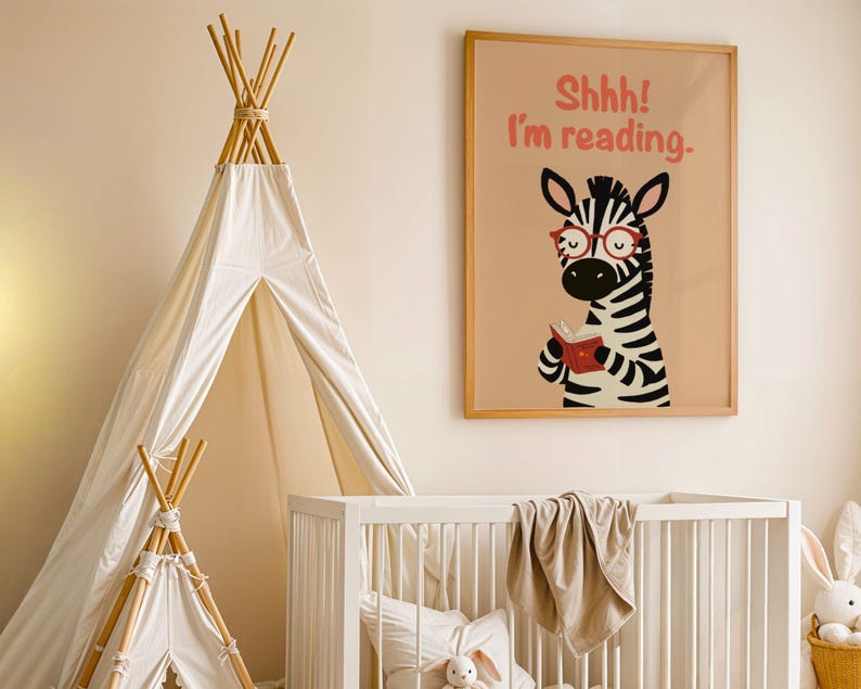 Zebra Nursery Wall Art, Kids Reading Poster, Printable Room Decor ...