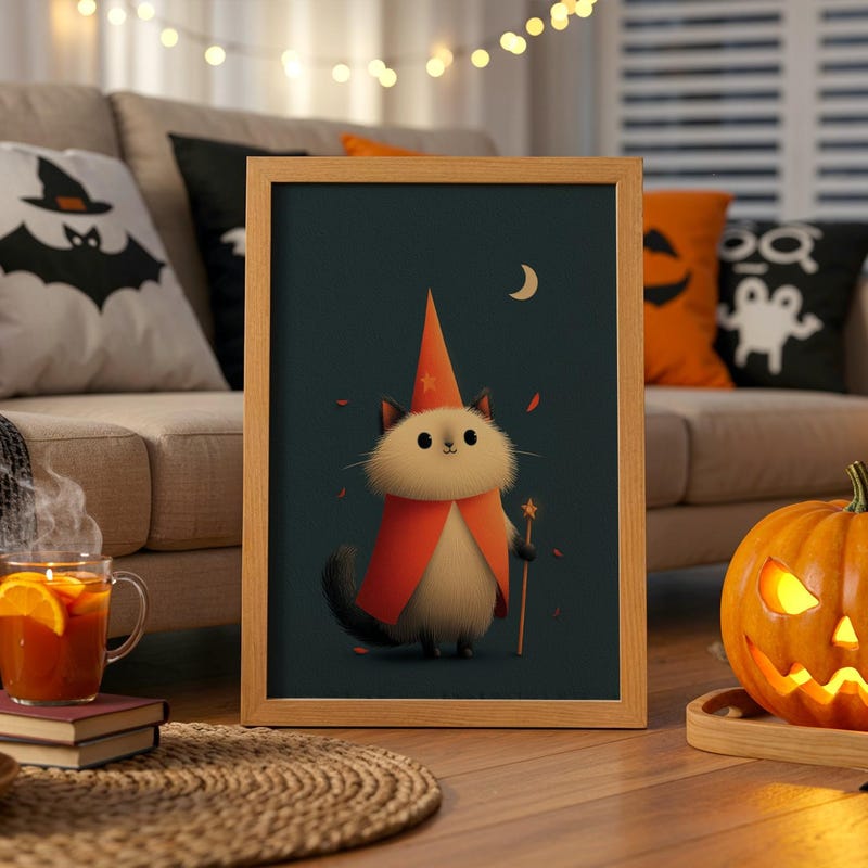 Cute Cat Wizard Poster - Etsy