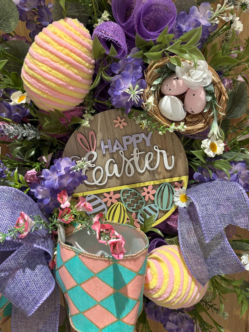 Lilac & Pink Easter Wreath Artificial Front Door Decor - Etsy UK