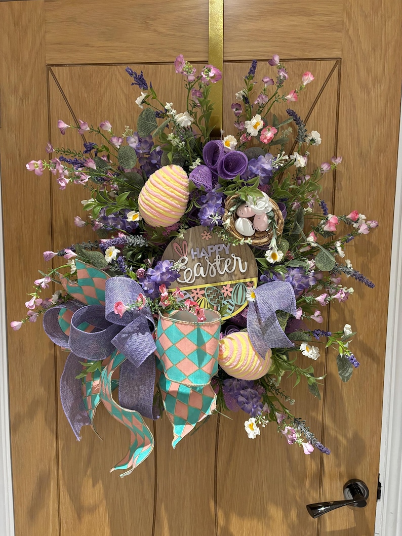 Lilac & Pink Easter Wreath Artificial Front Door Decor - Etsy UK