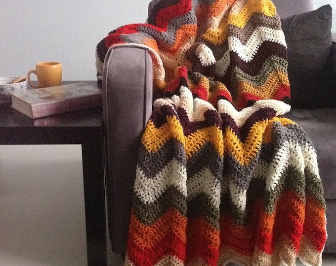 Chevron Blanket - Falling for Multicolor Autumn Crochet Afghan Throw - Etsy