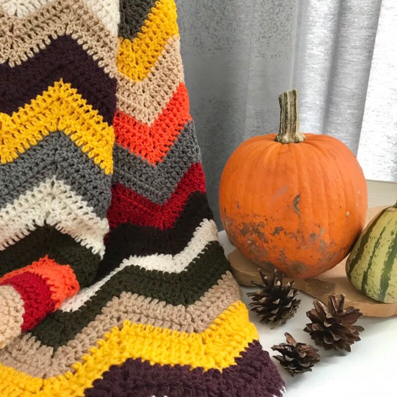 Chevron blanket Falling for multicolor autumn crochet afghan | Etsy