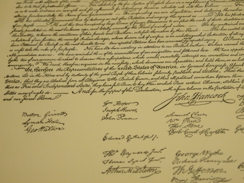 USA 1776 Declaration of Independence Copy Black Metal Frame Letterpress ...