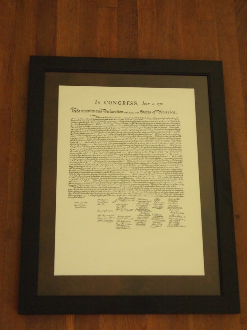 USA 1776 Declaration of Independence Copy Black Metal Frame Letterpress ...