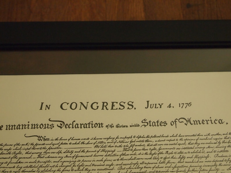 USA 1776 Declaration of Independence Copy Black Metal Frame Letterpress ...