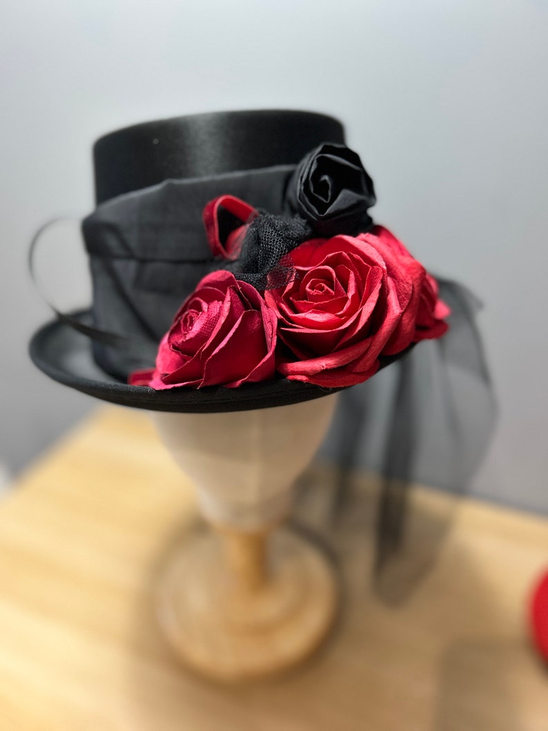 Unique Black Red Top Hat Steampunk Valentine Goth Vampire Dracula ...