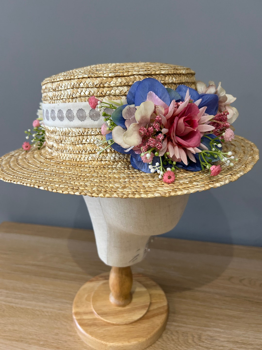 Straw Boater Summer Holiday Sunshine Sun Hat Victorian Edwardian 70s - Etsy