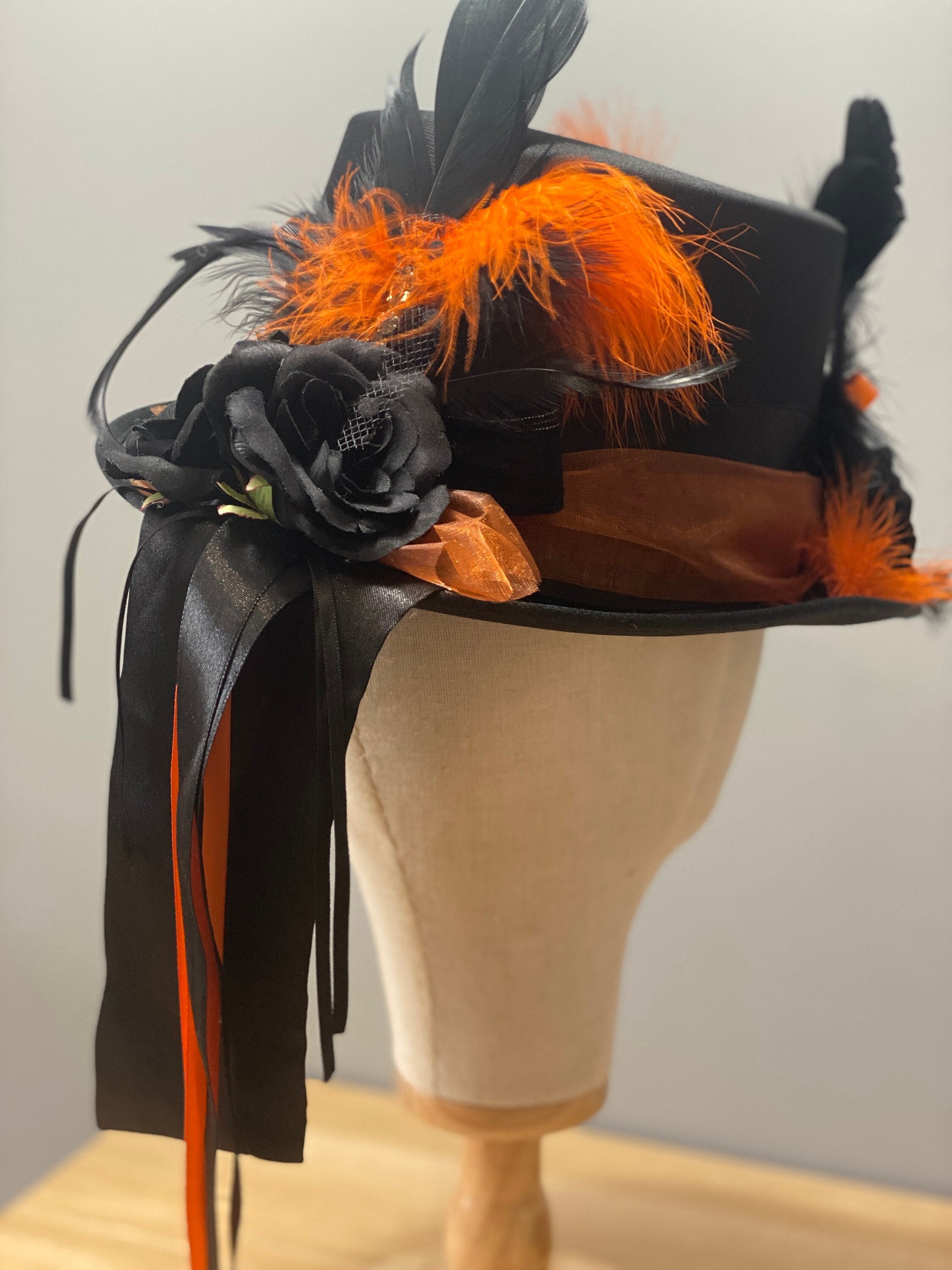 Victorian Style Black Orange Top Hat Roses Feather Wedding - Etsy