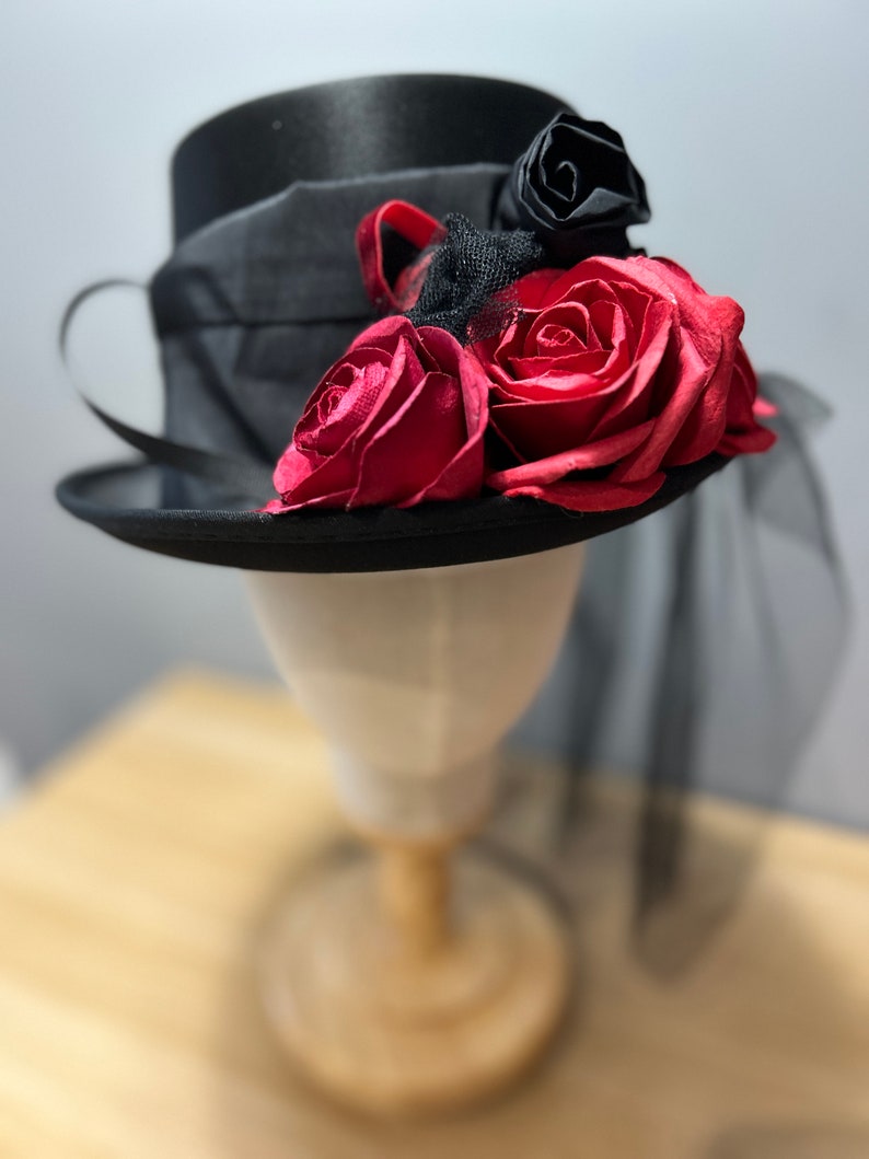Unique Black Red Top Hat Steampunk Valentine Goth Vampire Dracula ...
