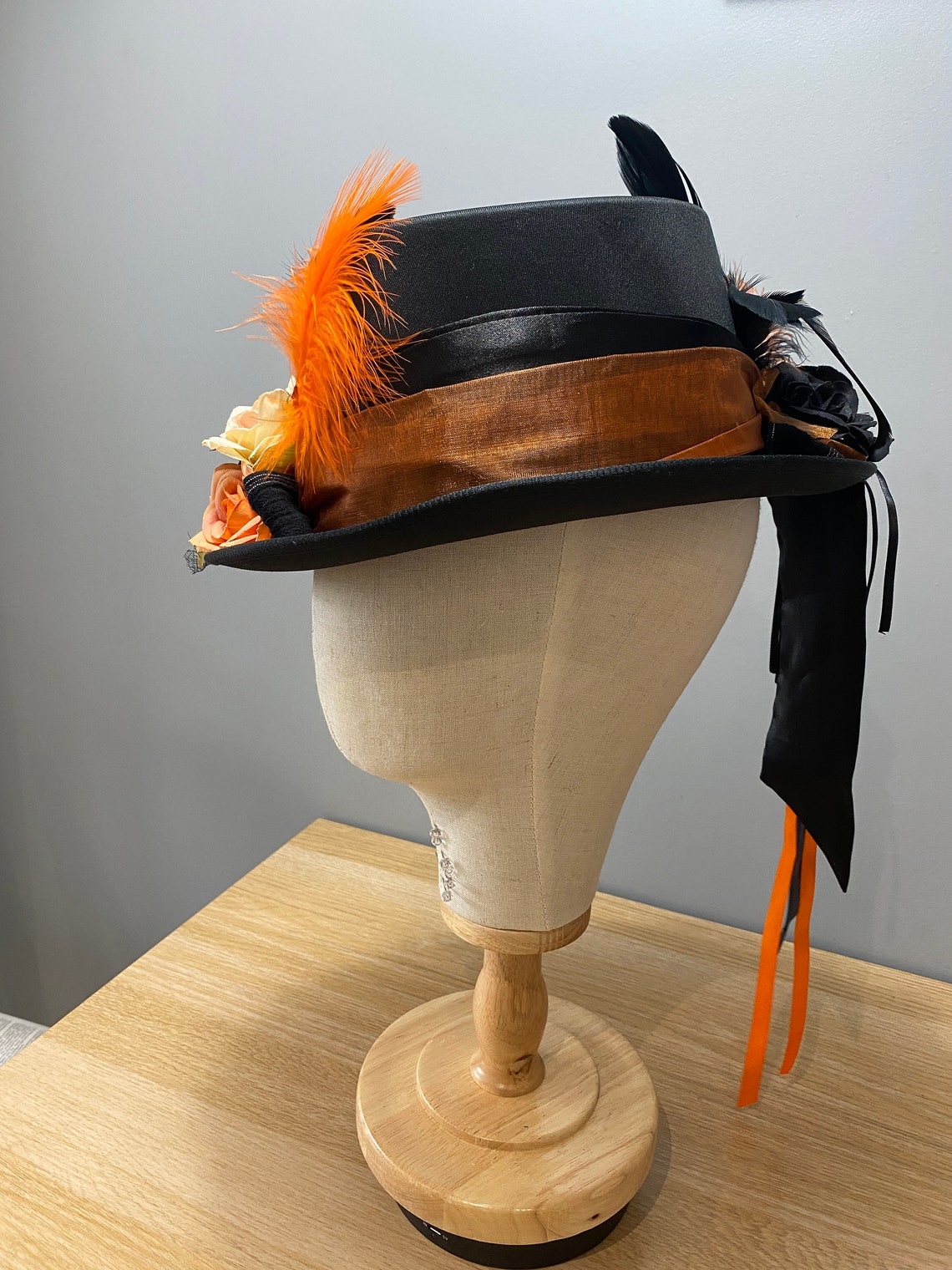 Victorian Style Black Orange Top Hat Roses Feather Wedding - Etsy